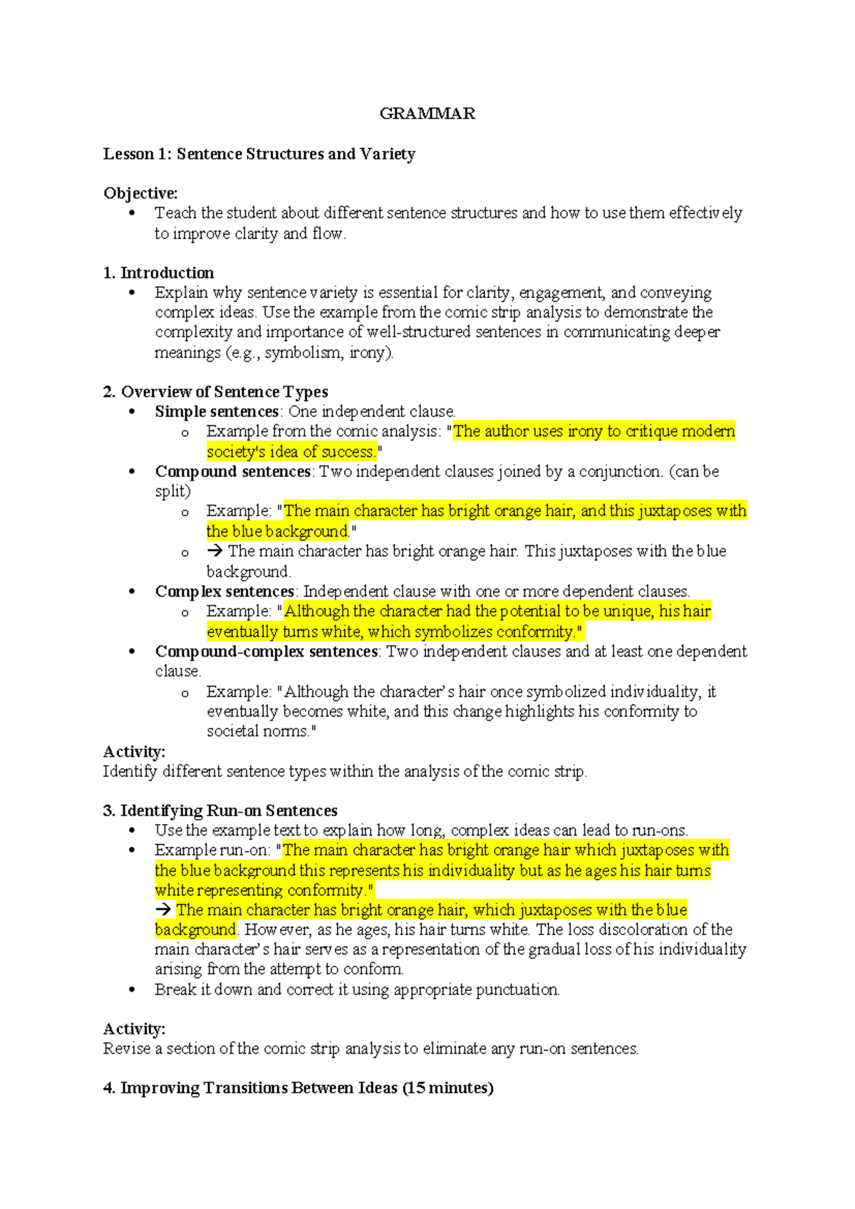 GRAMMAR Lesson 1: Exploring Sentence Structures and Variety - Studocu