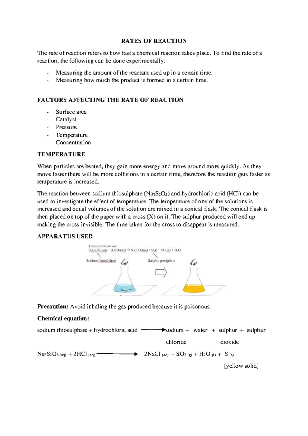 Rates of Reaction Notes (Chemistry 101) - Studocu