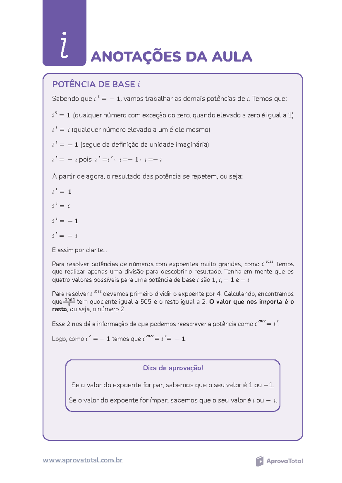 MTM AN Potências de Números Complexos com Base 𝑖 - Studocu
