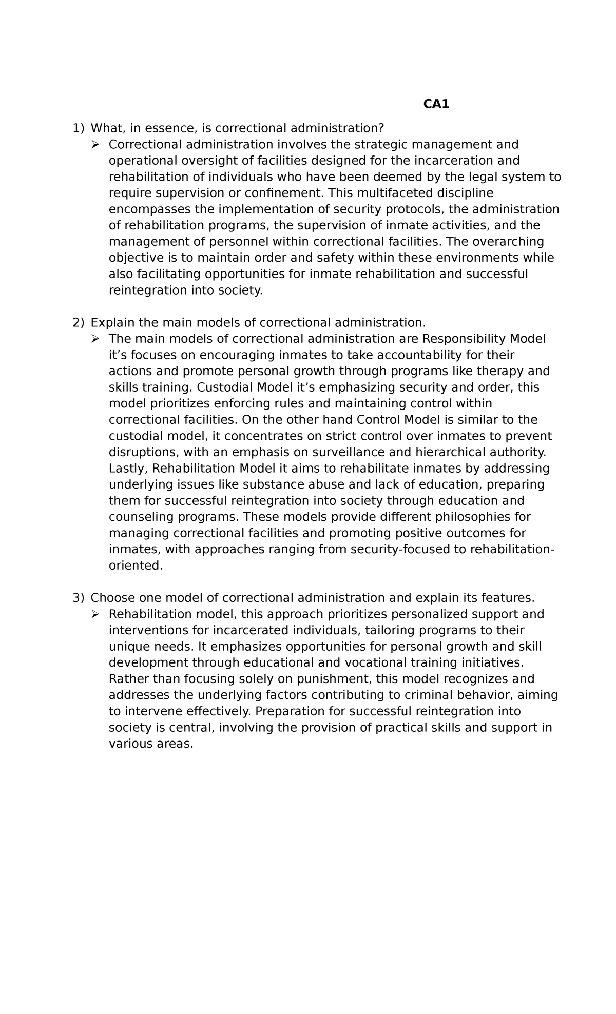 Correctional Administration Overview: Models & Features (CA1) - Studocu