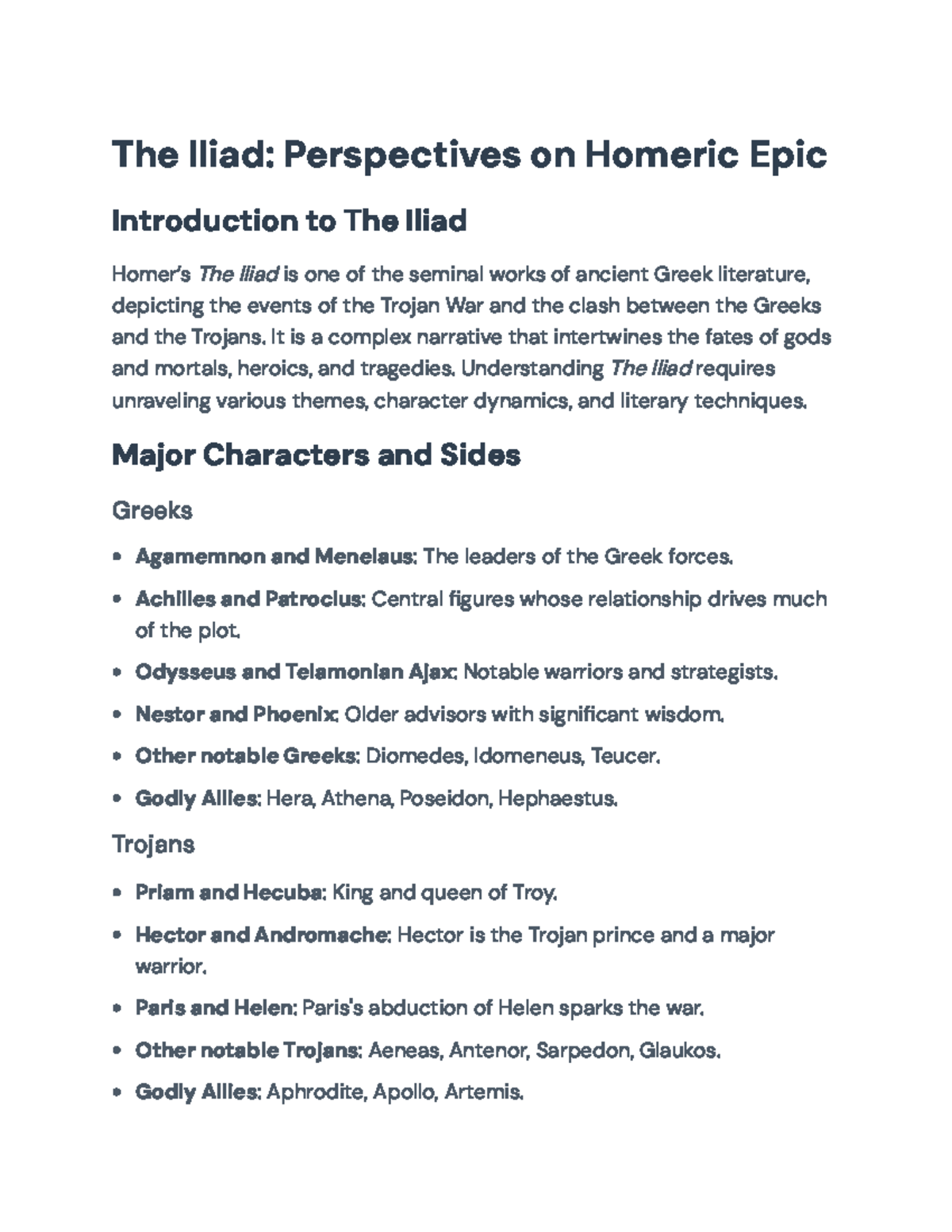 The Iliad: An Analysis of Themes and Characters in Homeric Epic - The ...