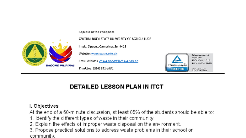 DLP-IN-ITCT-Waste Management Lesson Plan - Studocu
