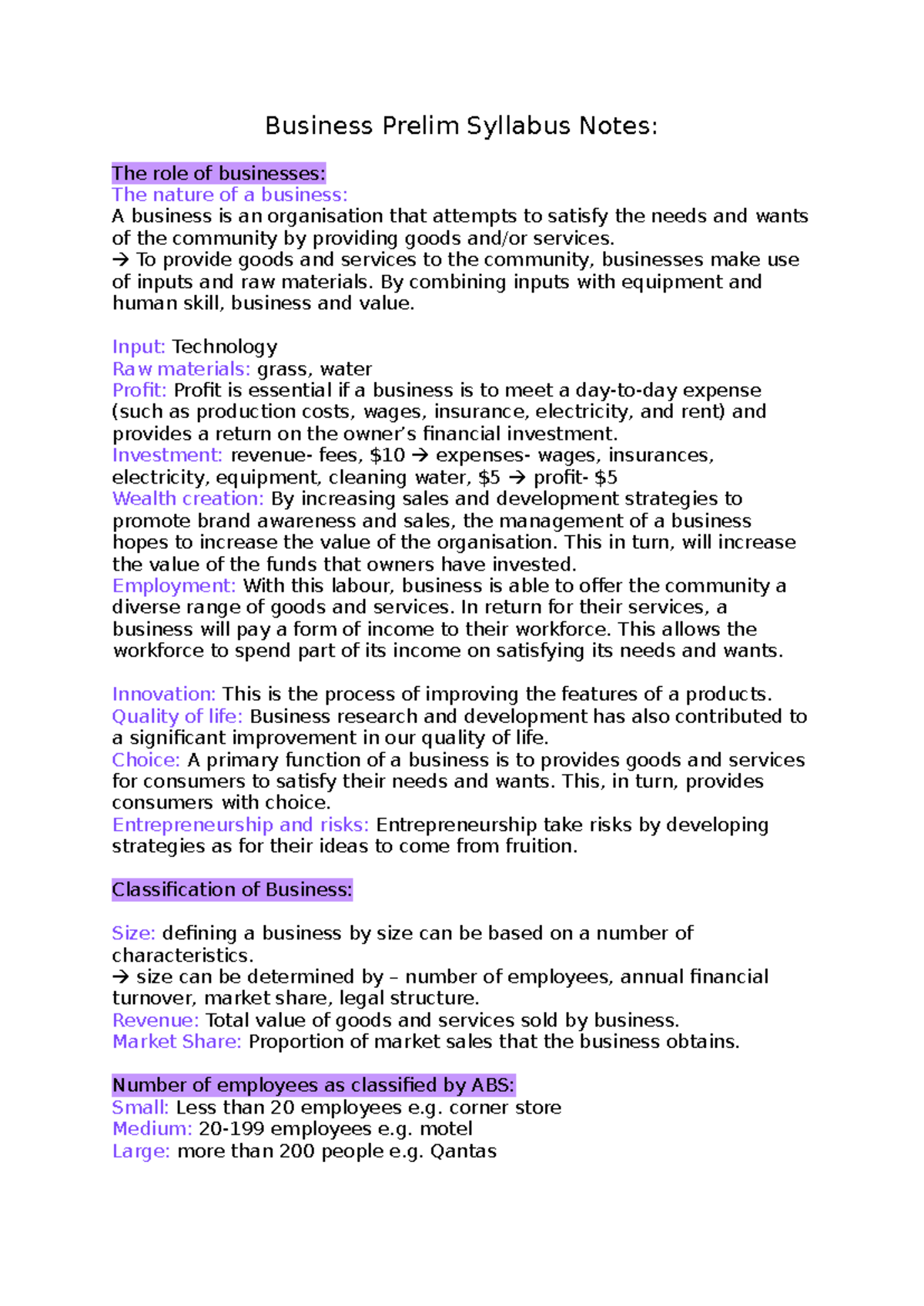 Business Prelim Syllabus Notes: Understanding Business Roles and ...