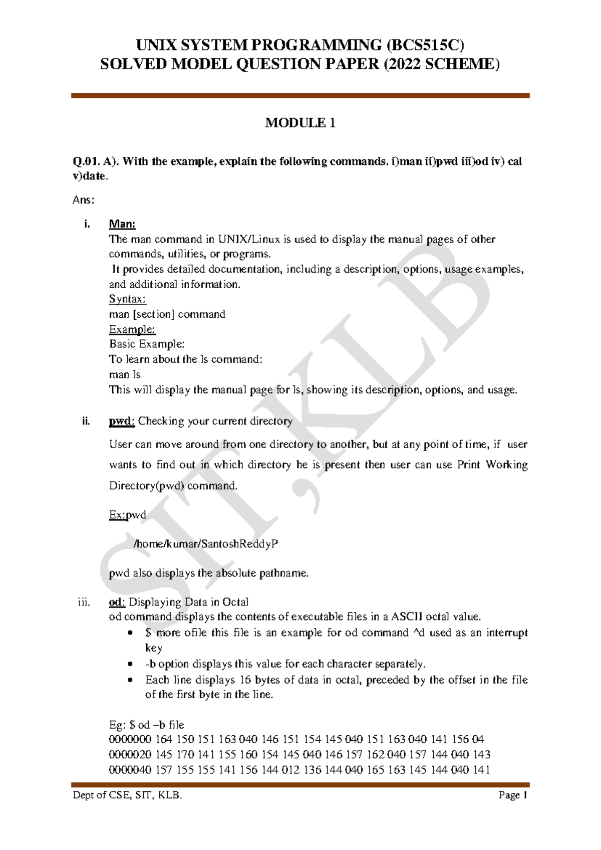 UNIX SYSTEM PROGRAMMING (BCS515C) SOLVED MODEL QUESTION PAPER (2022 ...