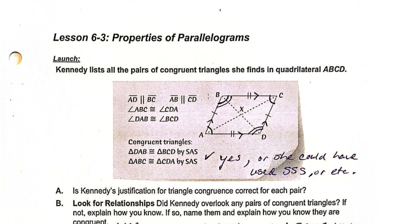 Lesson 6-3: Properties of Parallelograms and Triangle Congruence - Studocu