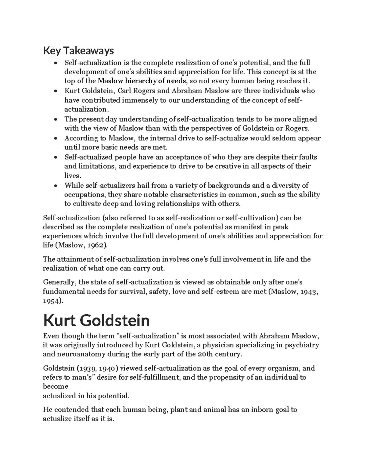 PSY 101: Self-Actualization Concepts & Key Characteristics Notes - Studocu
