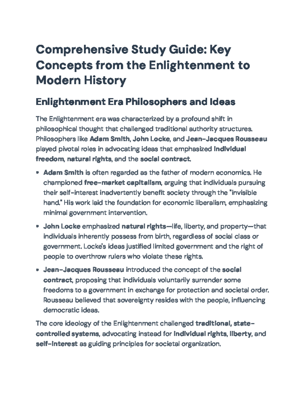 Comprehensive Study Guide: Key Historical Concepts from Enlightenment ...