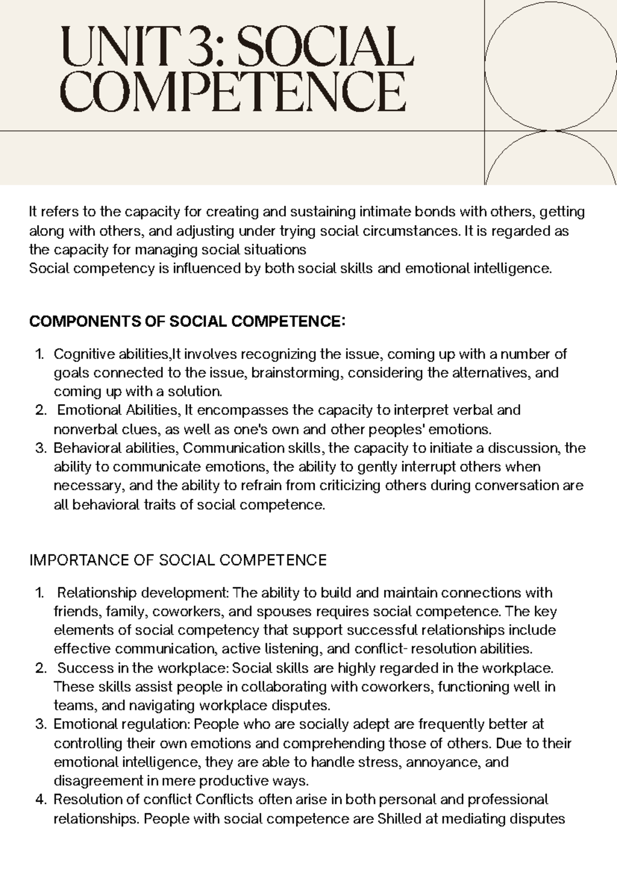 Unit 3: Social Competence & Emotional Intelligence Notes - Studocu
