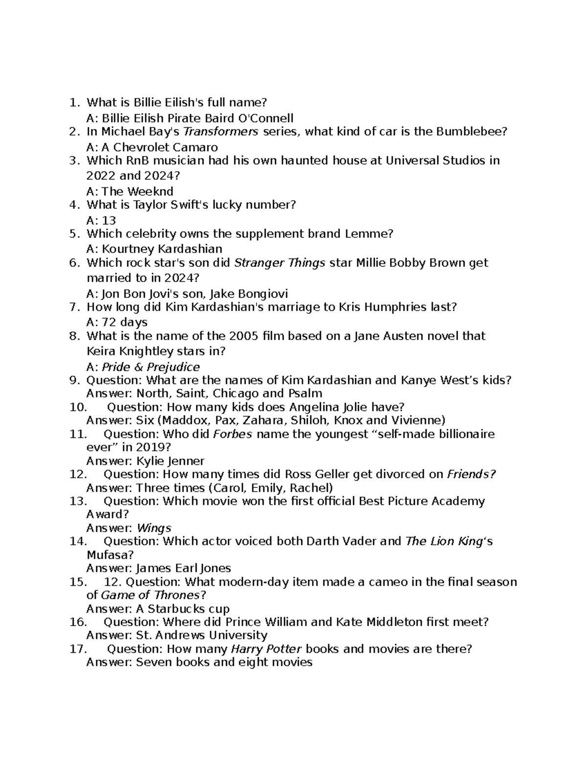 Popular Culture Quiz Notes (Course Code: PC101) - Studocu