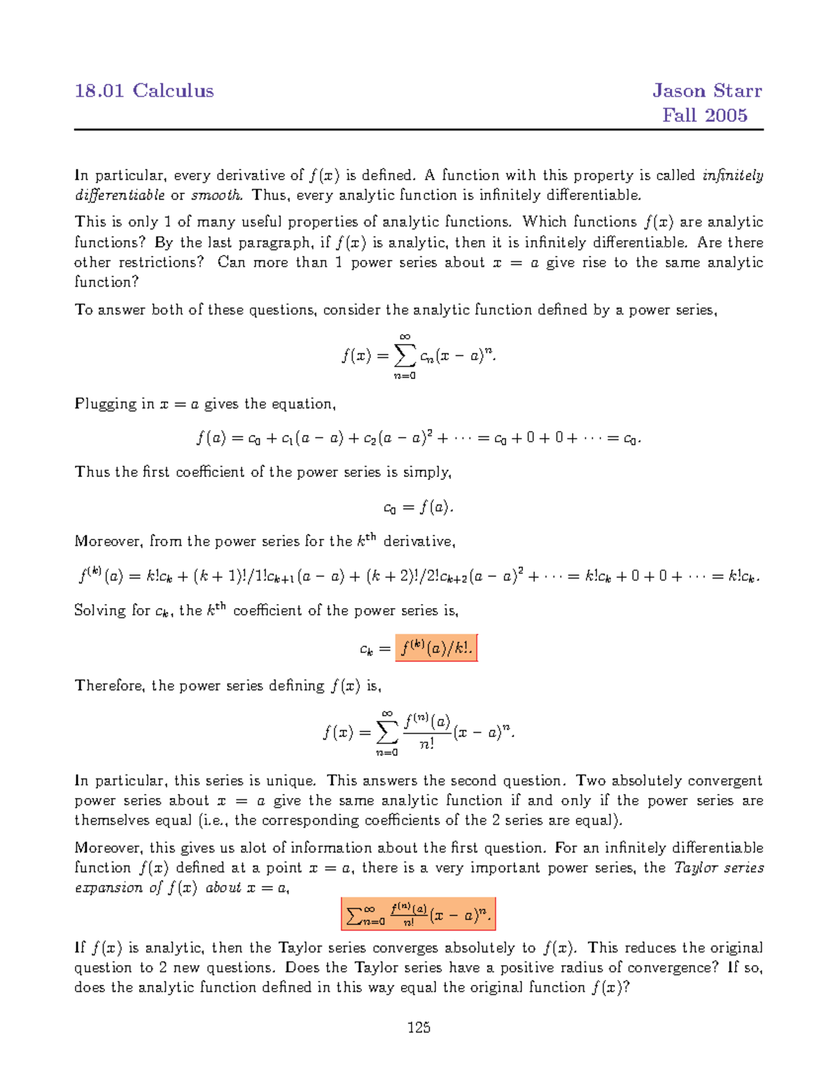 18.01 Calculus Lecture Notes: Analytic Functions & Power Series - Studocu