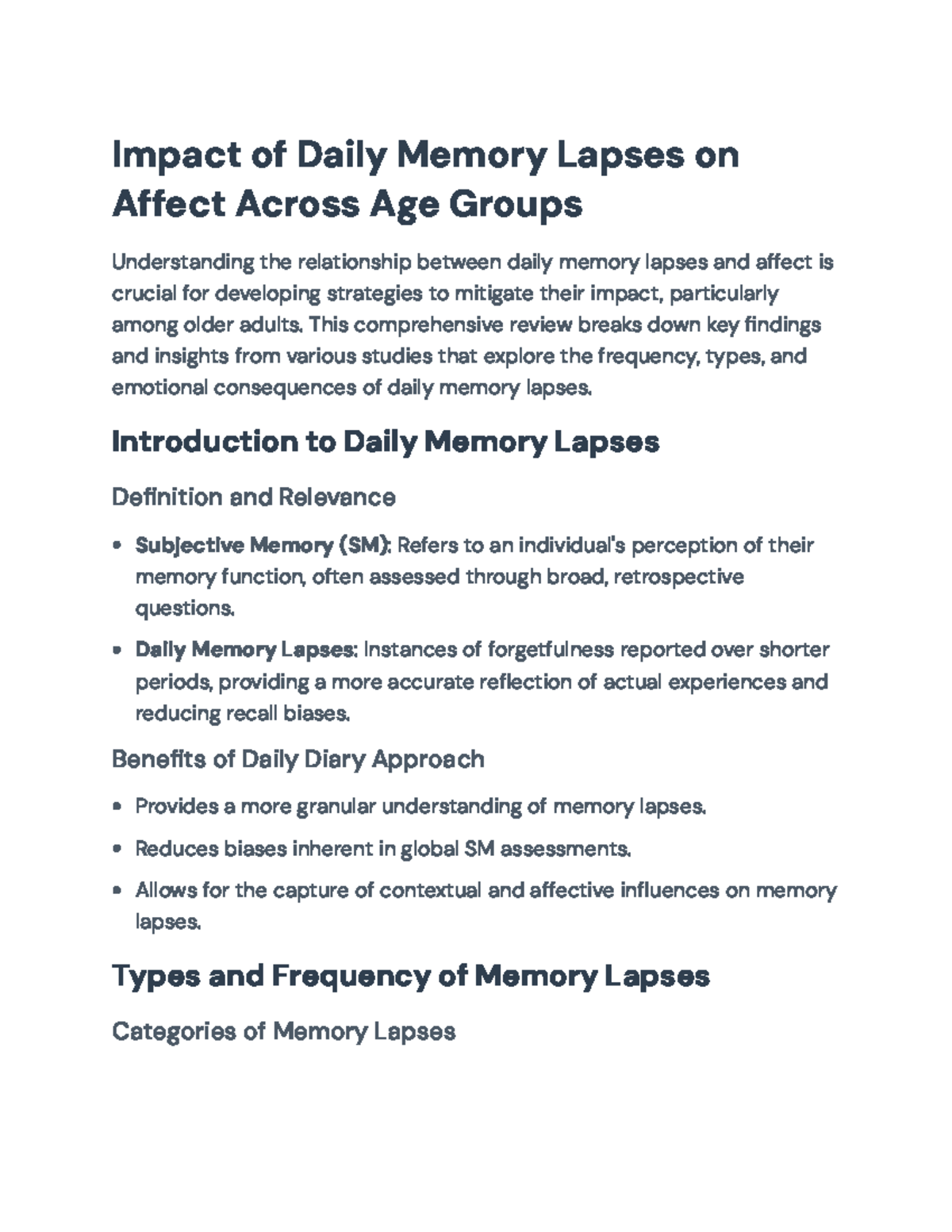 Impact of Daily Memory Lapses on Affect Across Age Groups: A Review ...