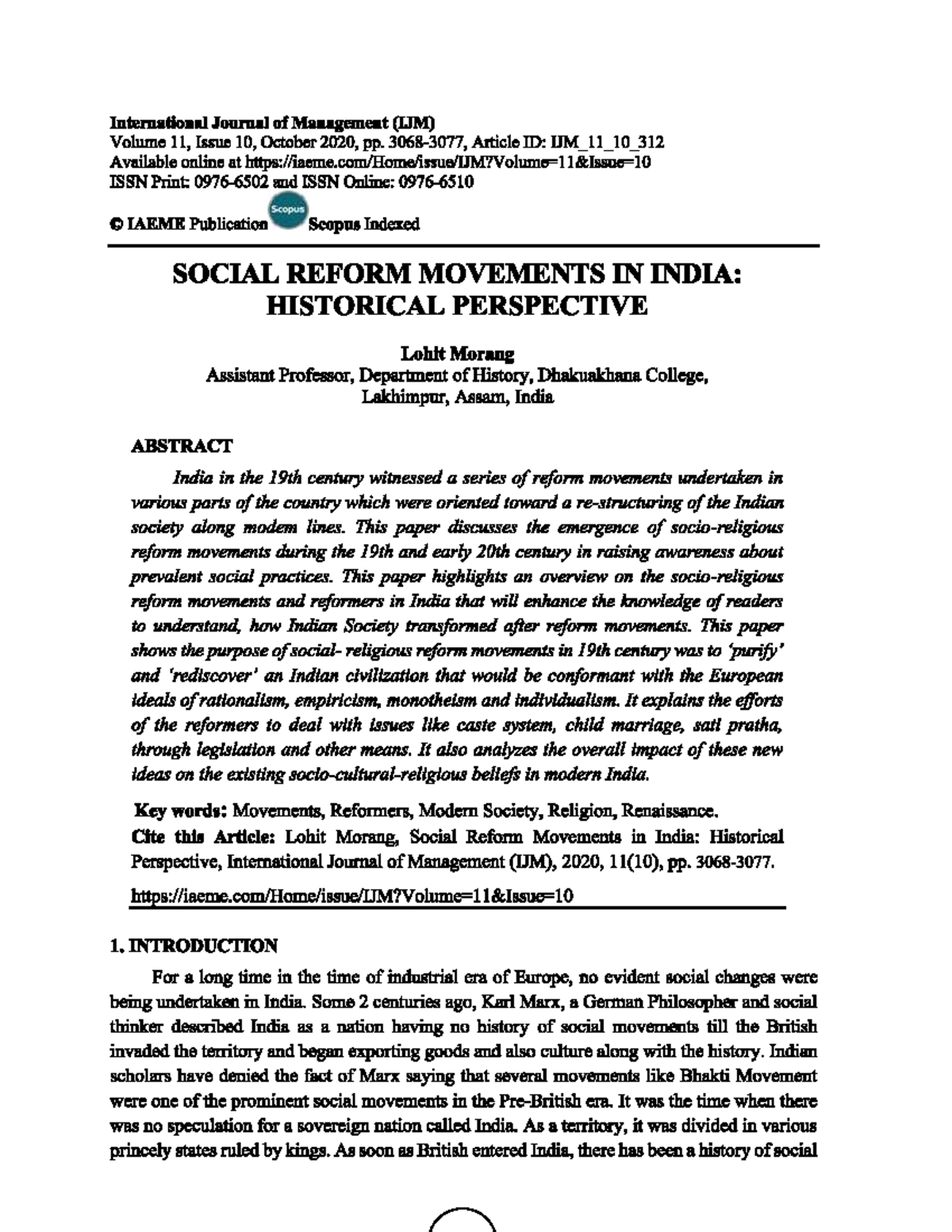 Social Reform Movements in India: A Historical Overview (IJM 11-10 ...