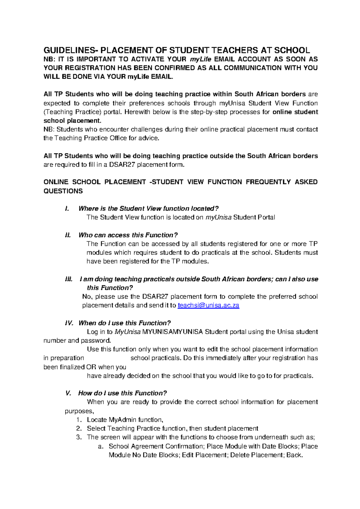 Guidelines for Online Self Placement (TP Students) - Studocu