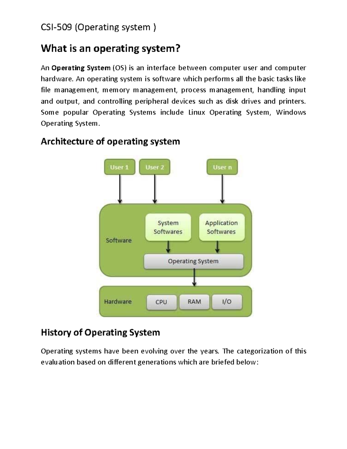 CSI-509 Operating System: Overview, Functions, and Evolution - Studocu
