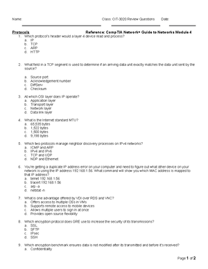 Module 1 Review Questions - Name: Class: CIT-3020 Review Questions Date: Introduction to ...