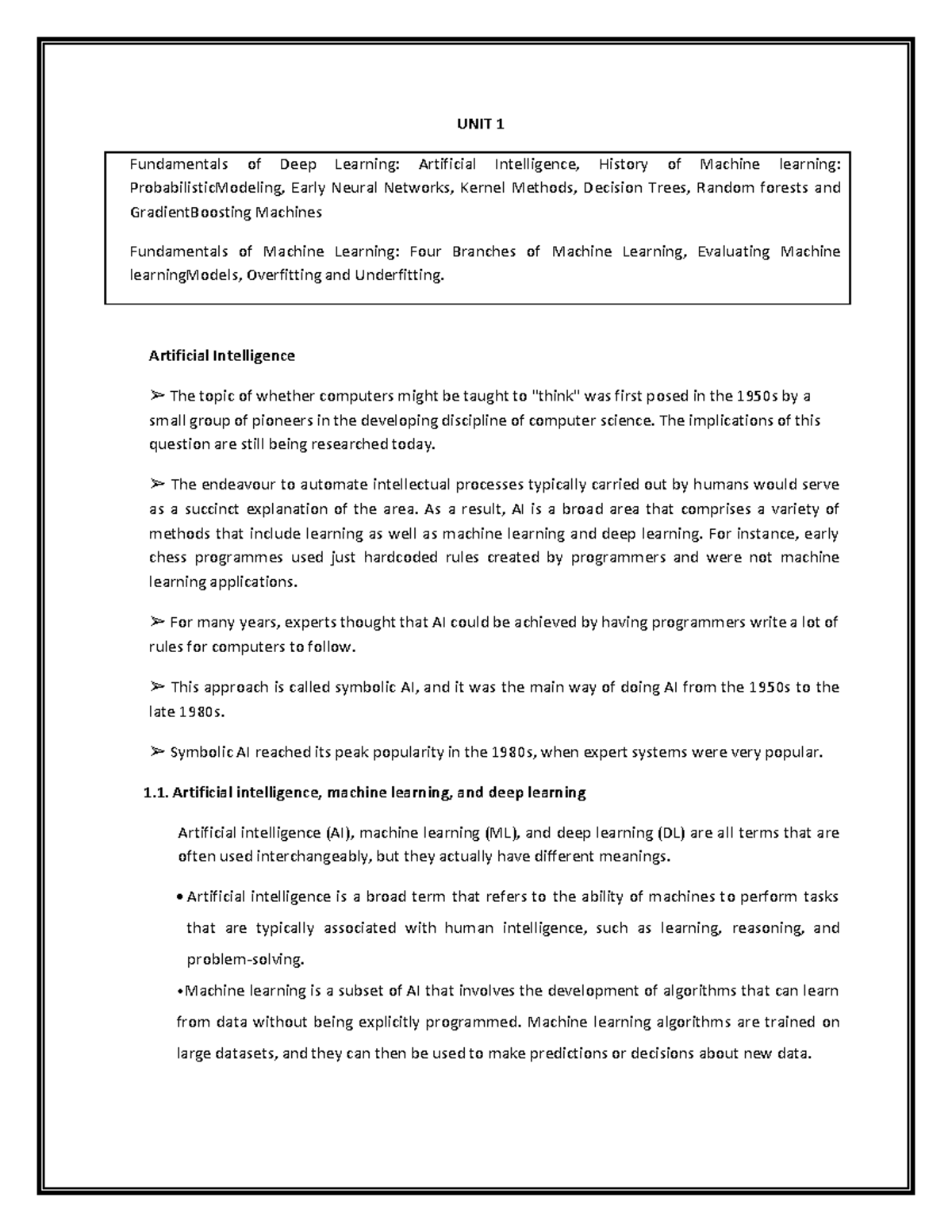 UNIT 1: Deep Learning Techniques Overview and Fundamentals - Studocu