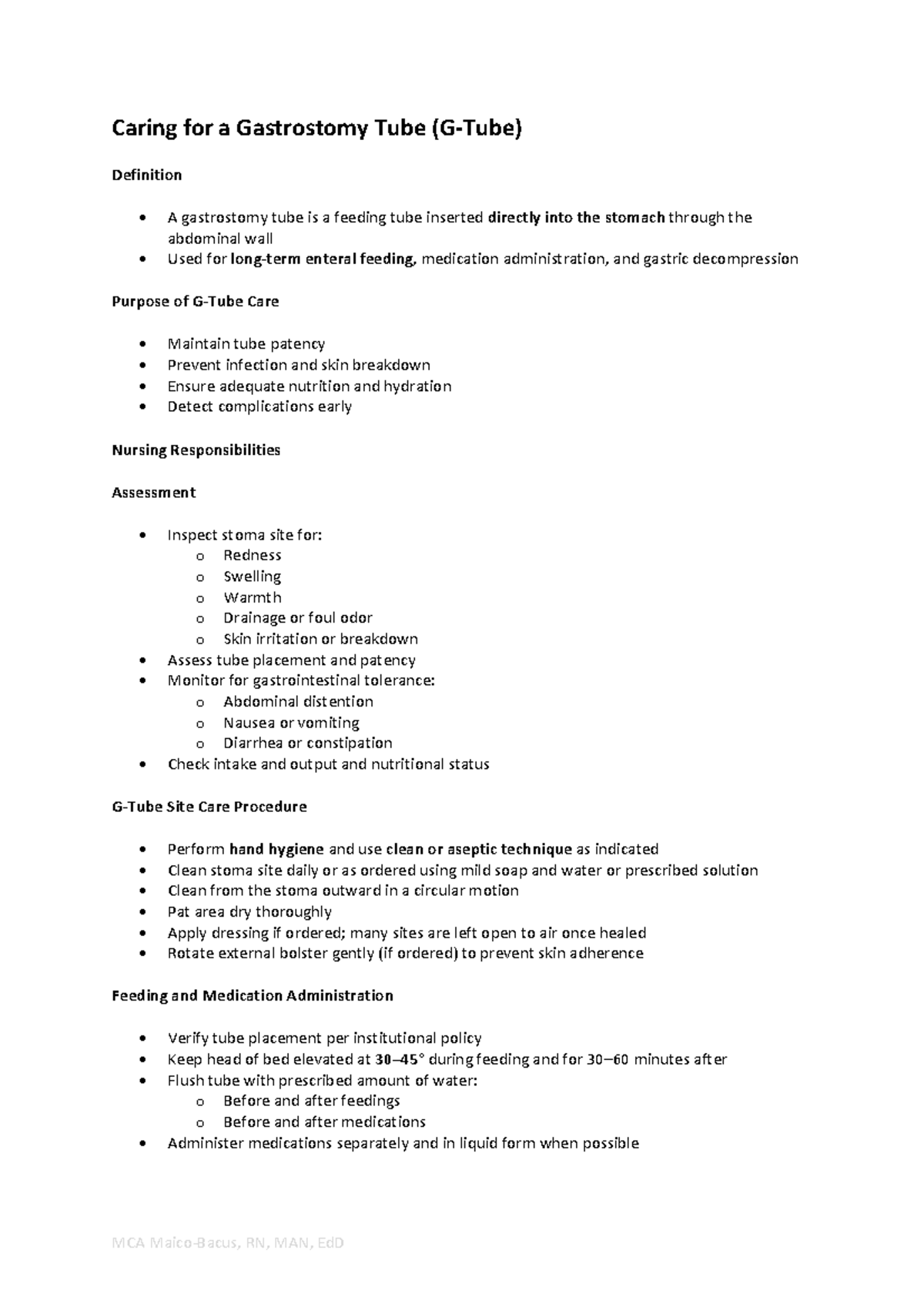 MCA RN, MAN, EdD: Caring for a Gastrostomy Tube - Nursing Guidelines ...