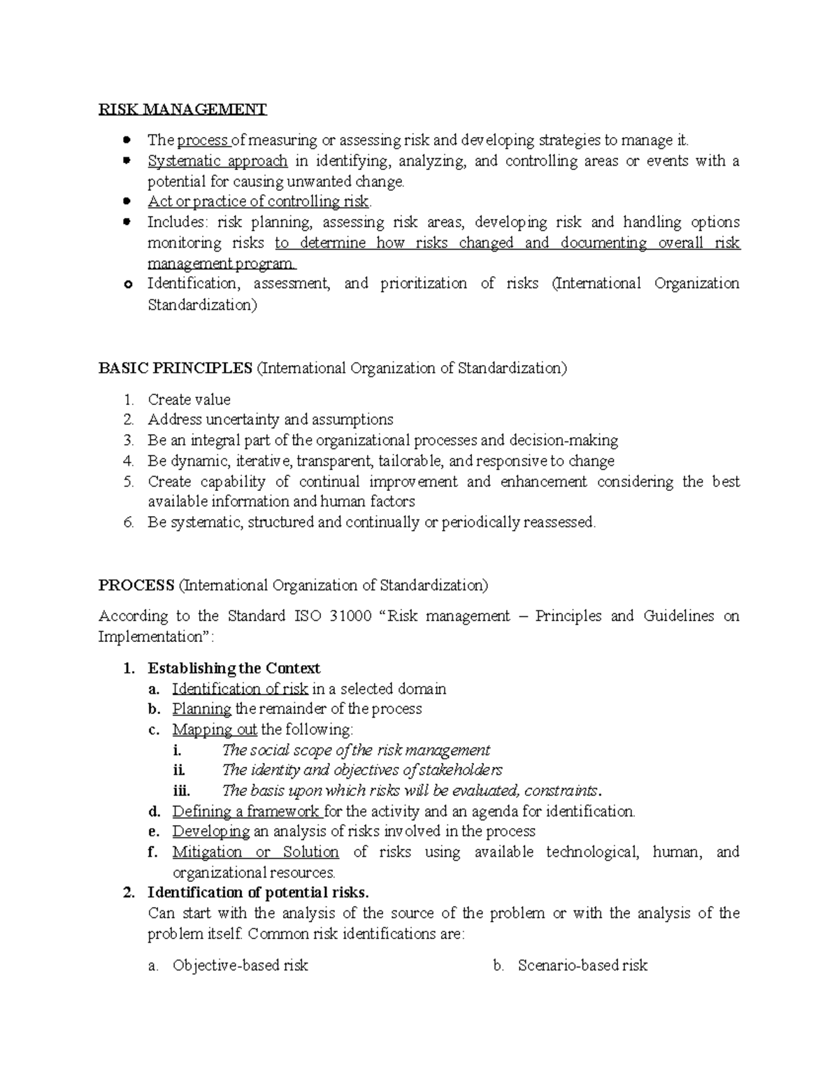 RISK Management - notes for governance subject - RISK MANAGEMENT The ...