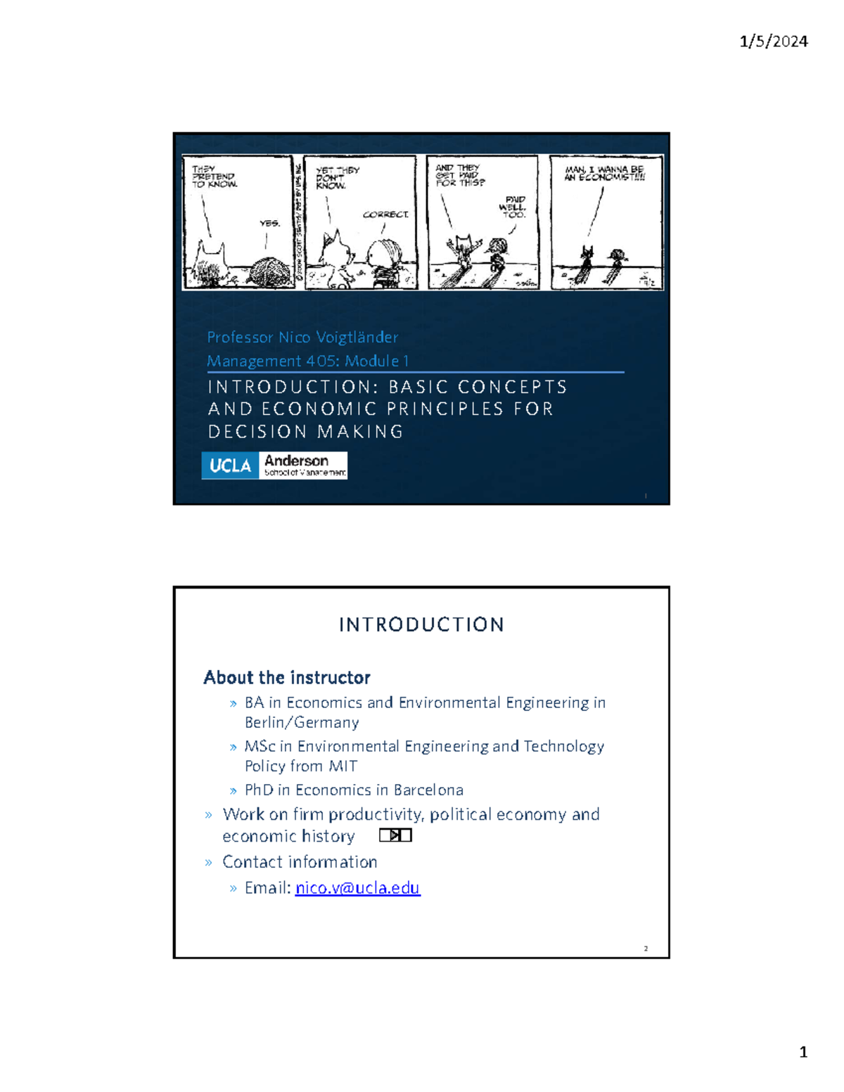 Management 405: Module 1 - Intro to Economic Principles for Decision ...