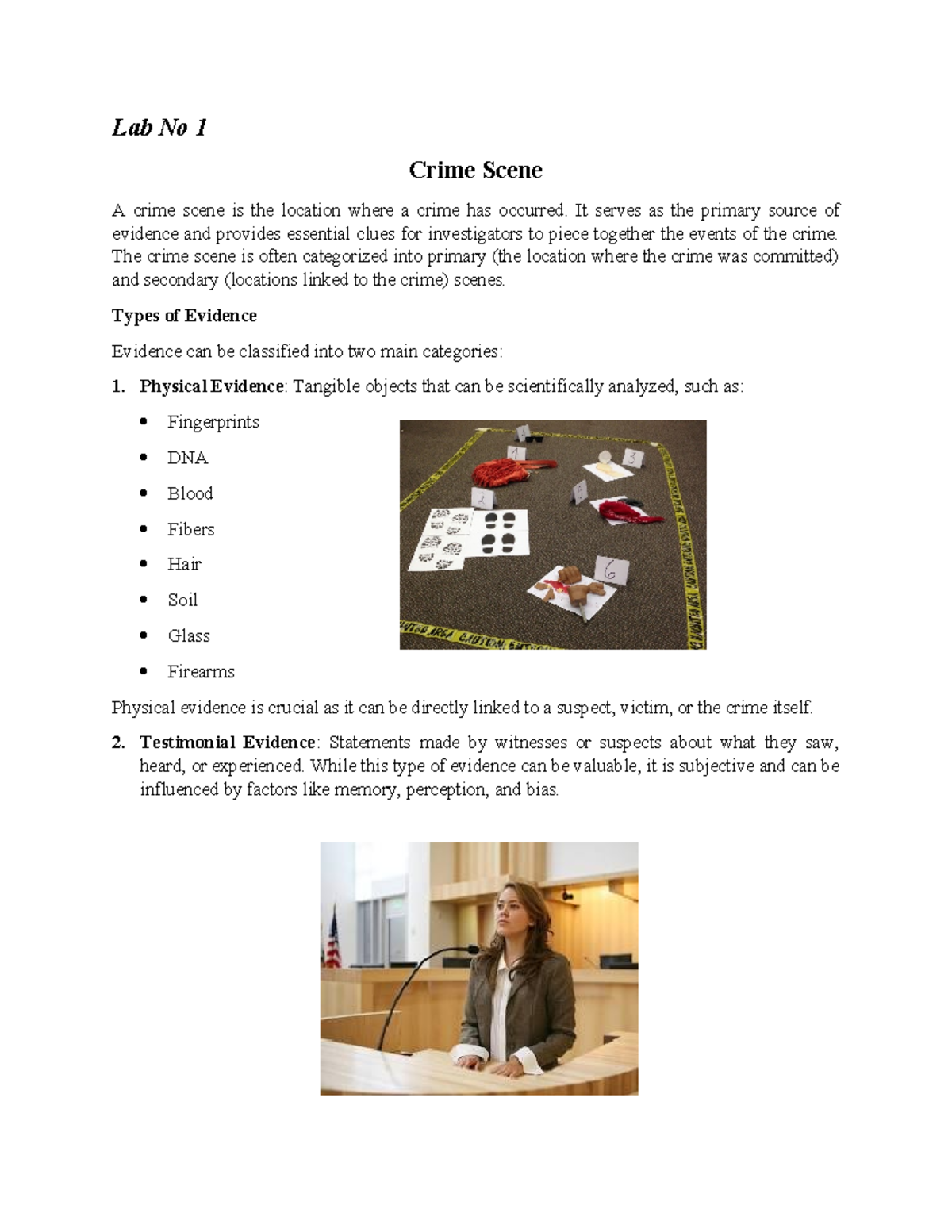 Crime Scene Investigation - Lab No 1 Crime Scene A crime scene is the ...