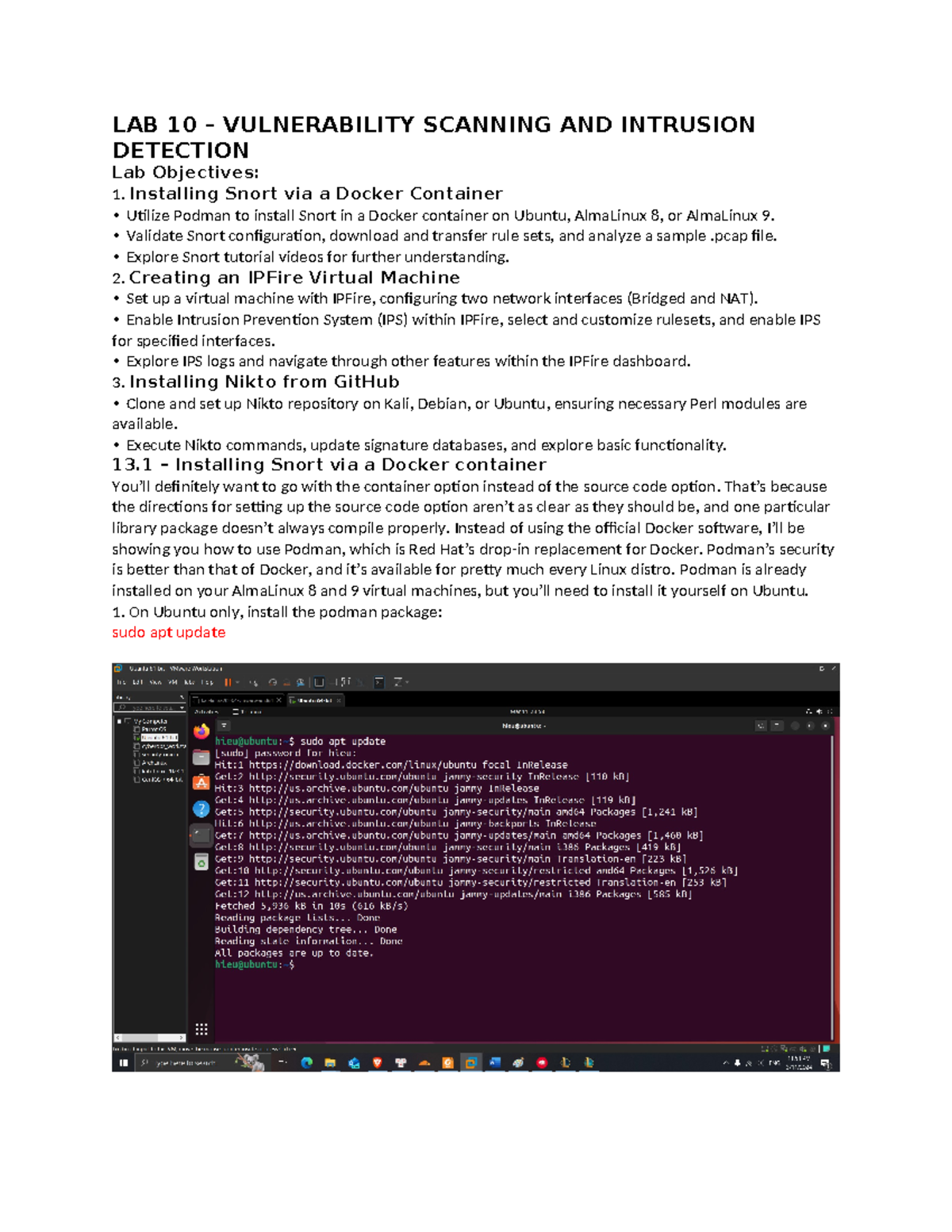 Lab10 - LAB 10 – VULNERABILITY SCANNING AND INTRUSION DETECTION Lab ...