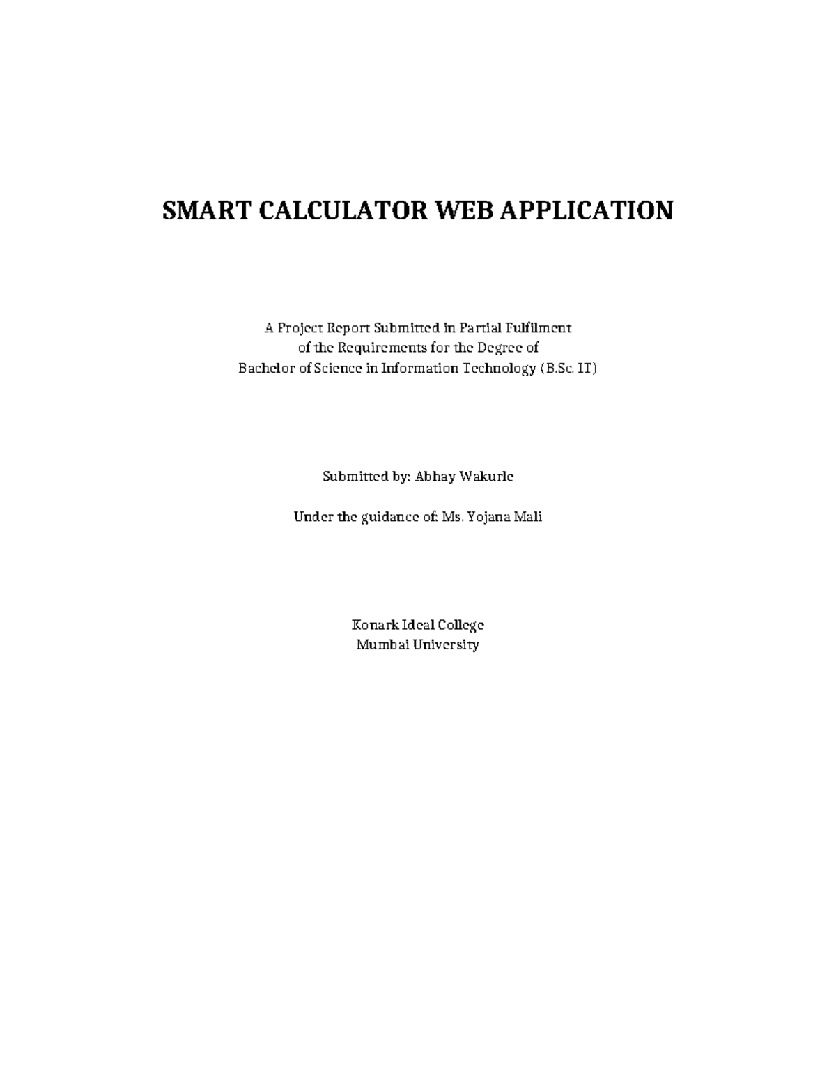 Smart Calculator Web App Project Report (B.Sc. IT) - Studocu