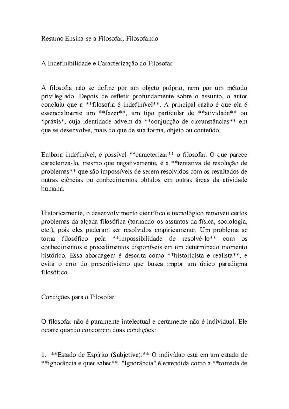 Resumo: Ensina-se a Filosofar, Filosofando - A Indefinibilidade do ...