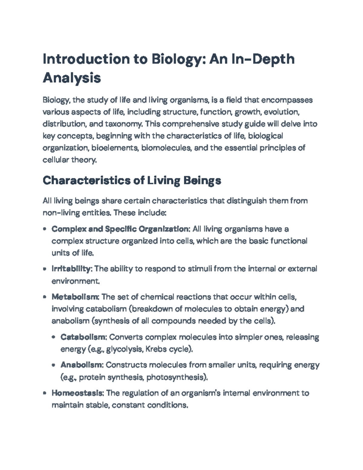 Biology 101: Comprehensive Study Guide on Life, Cells, and Biomolecules ...