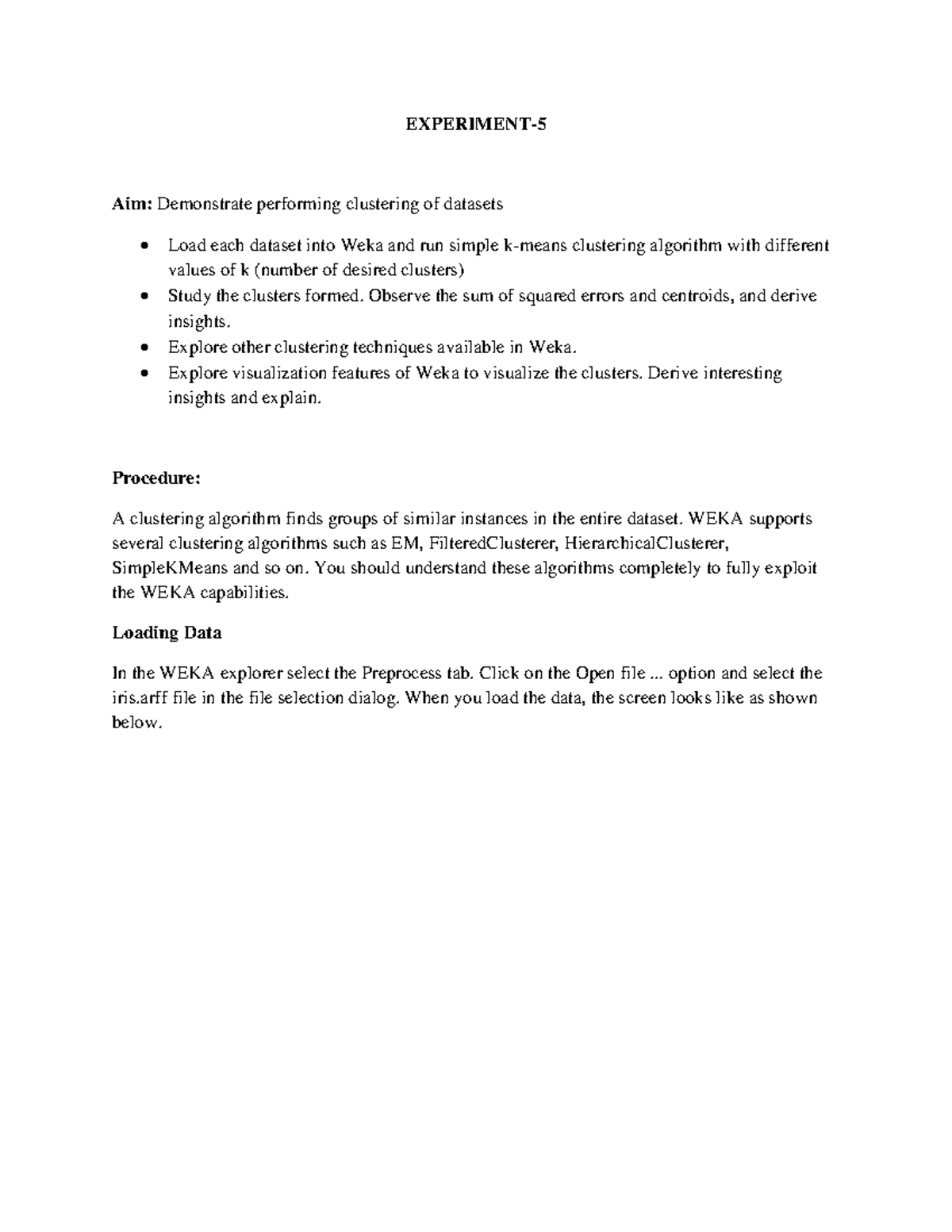 Experiment 5: Clustering Algorithm Using Weka - K-Means & Hierarchical ...