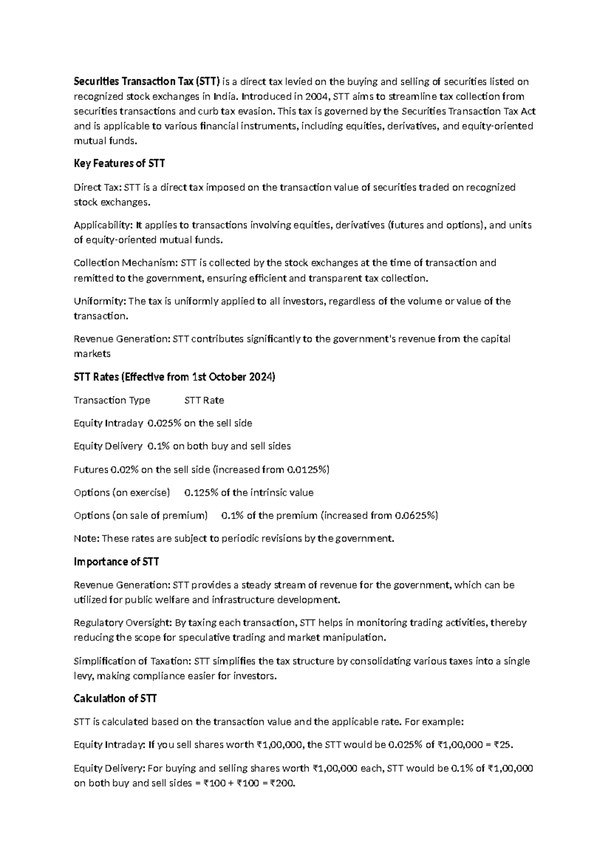 Securities Transaction Tax (STT): Overview and Key Features - Studocu
