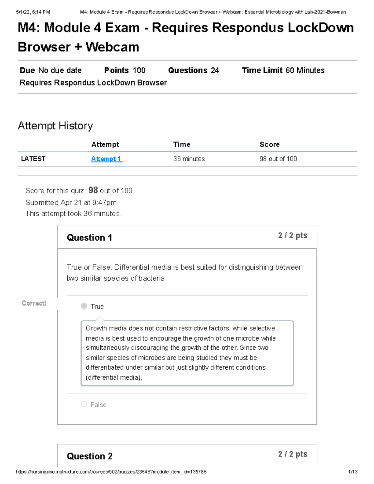 M4 Essential Microbiology Lab Final Exam - LockDown Browser Required ...