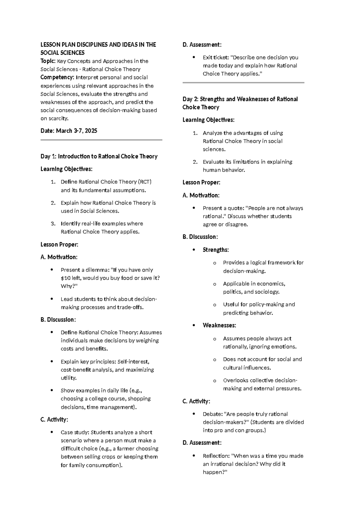 DISS - word - LESSON PLAN DISCIPLINES AND IDEAS IN THE SOCIAL SCIENCES ...