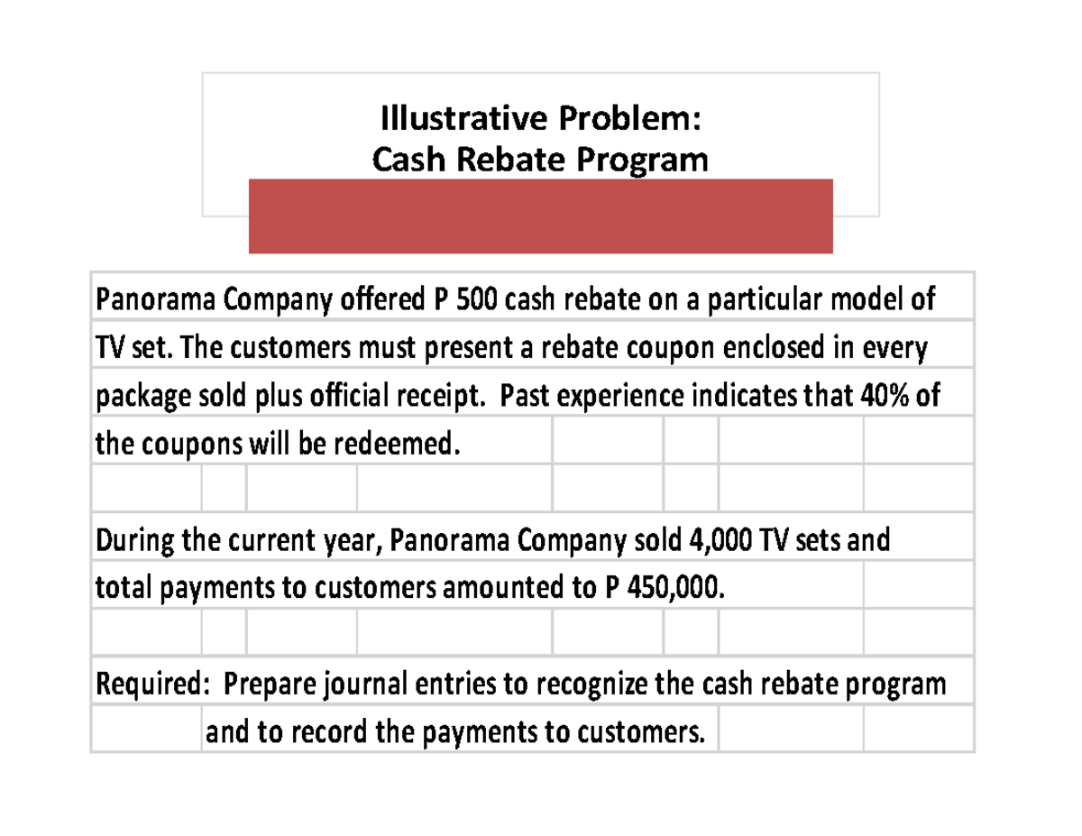 Cash - examples - Illustrative Problem: Cash Rebate Program Panorama ...