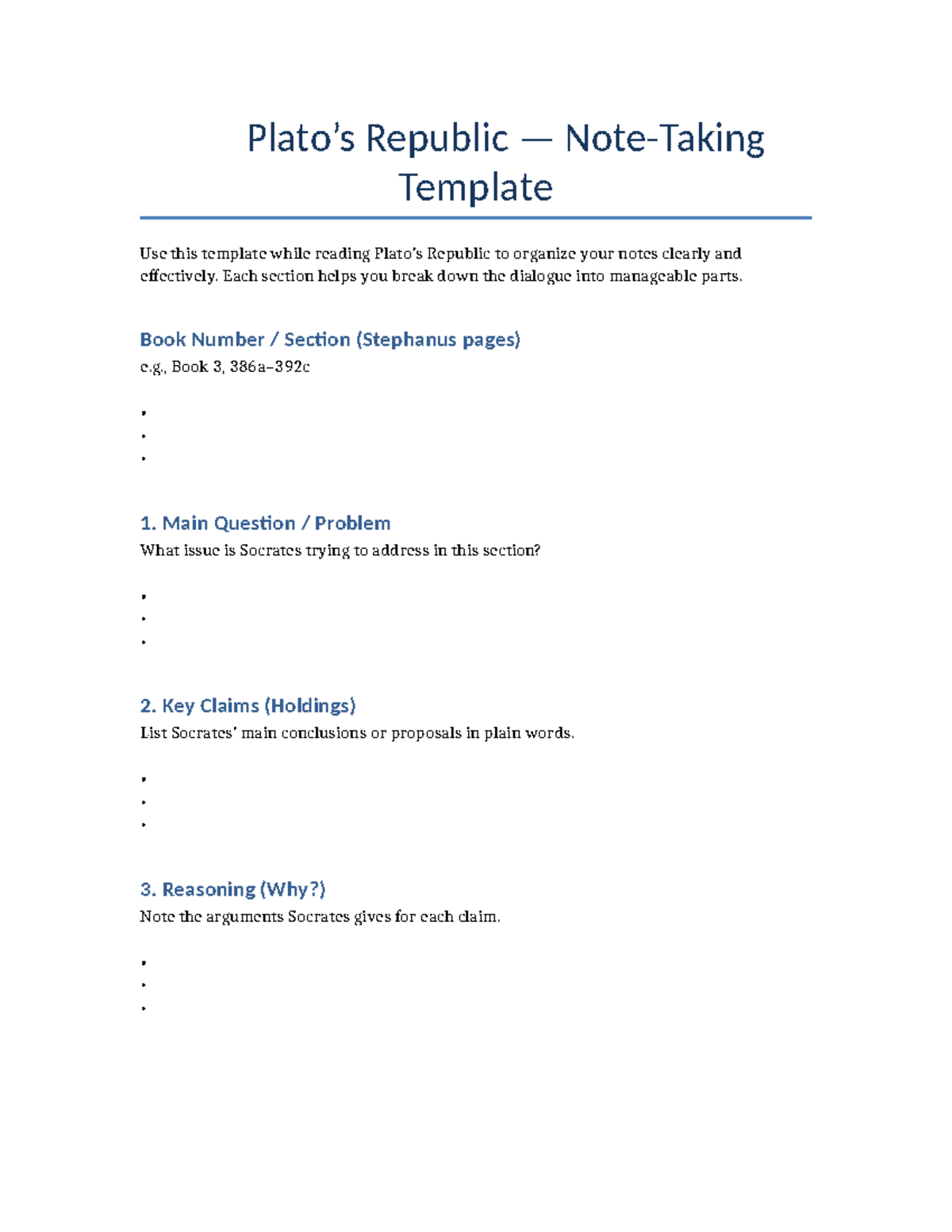 Plato Republic Note Template: Organizing Your Insights - Studocu