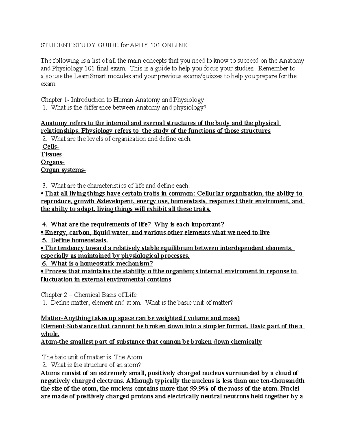 Anatomy and Physiology 101 Final Exam Study Guide - Studocu