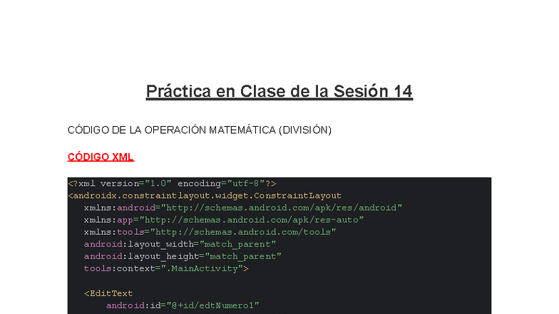 Práctica en Clase: Sesión 14 - Código XML para División en Android ...