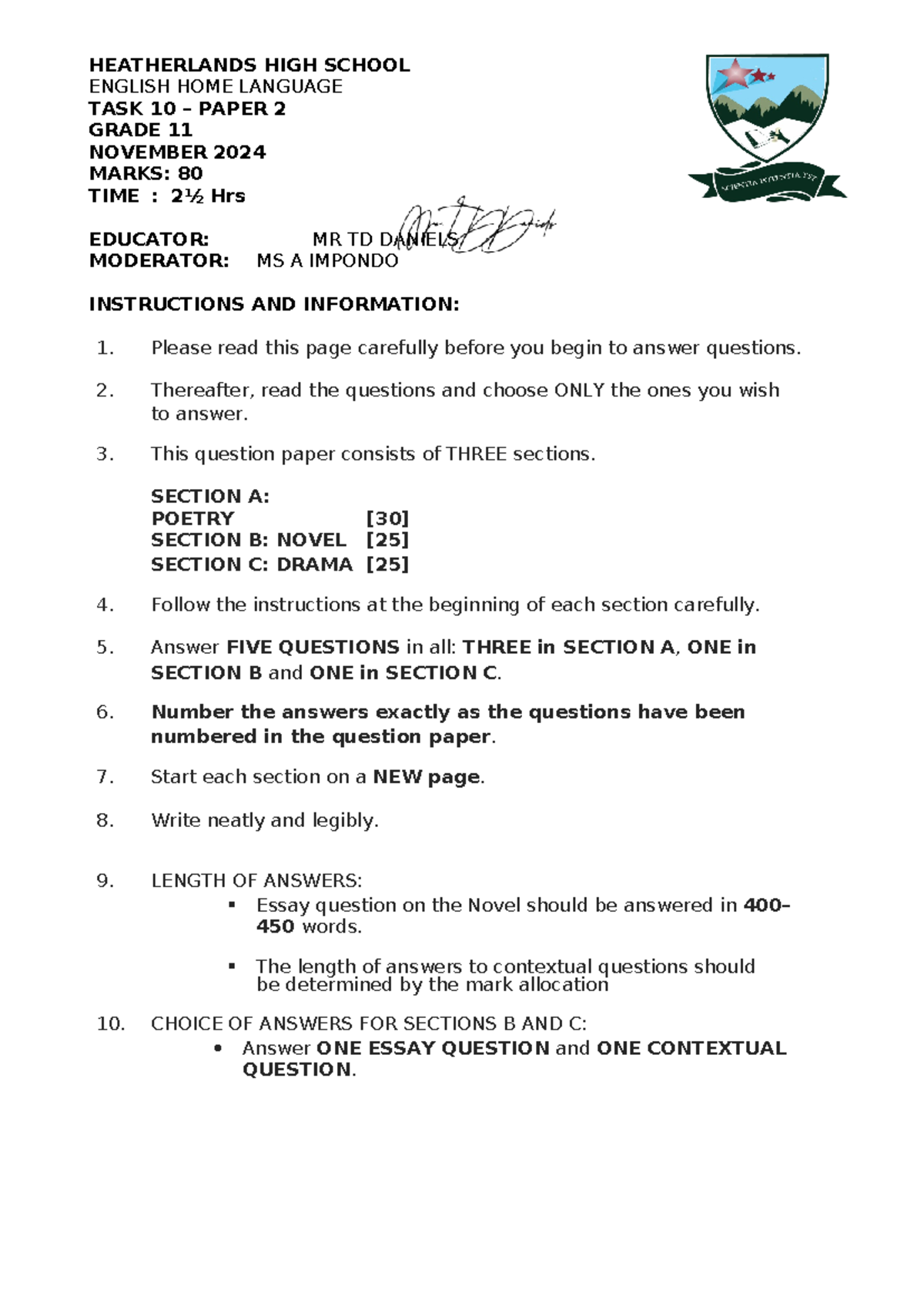 Grade 11 English HL P2 QP - Final Exam November 2024 - Studocu