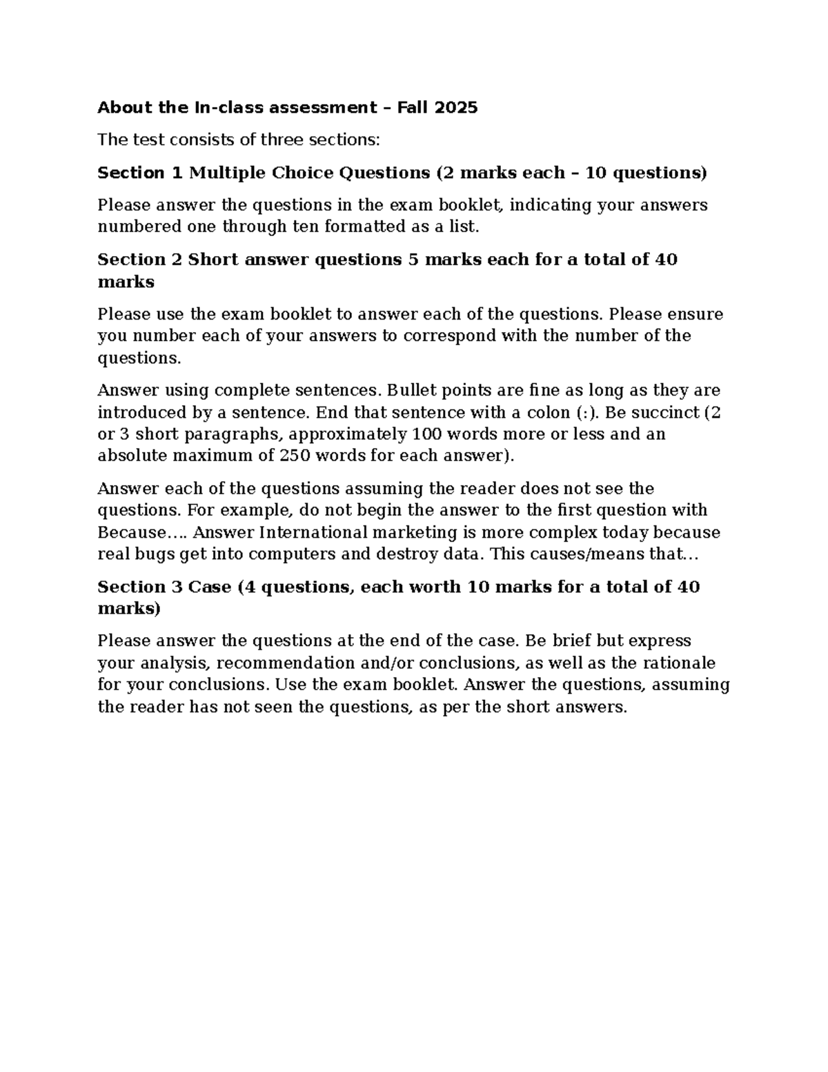 In-Class Assessment Guidelines Fall 2025 - Studocu