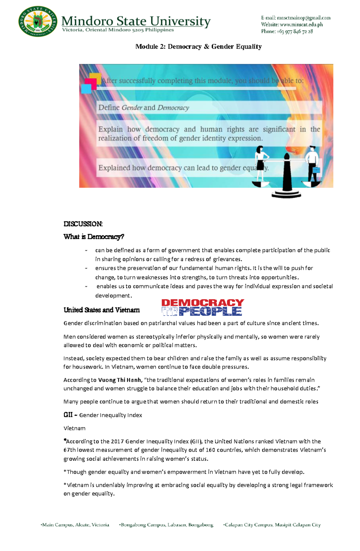 Soc Sci 112 Module 2 PDF Presentation - Module 2: Democracy & Gender ...