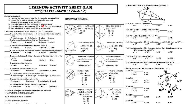 Learning Activity Sheet (LAS) for Math 10: Circles & Angles - Studocu