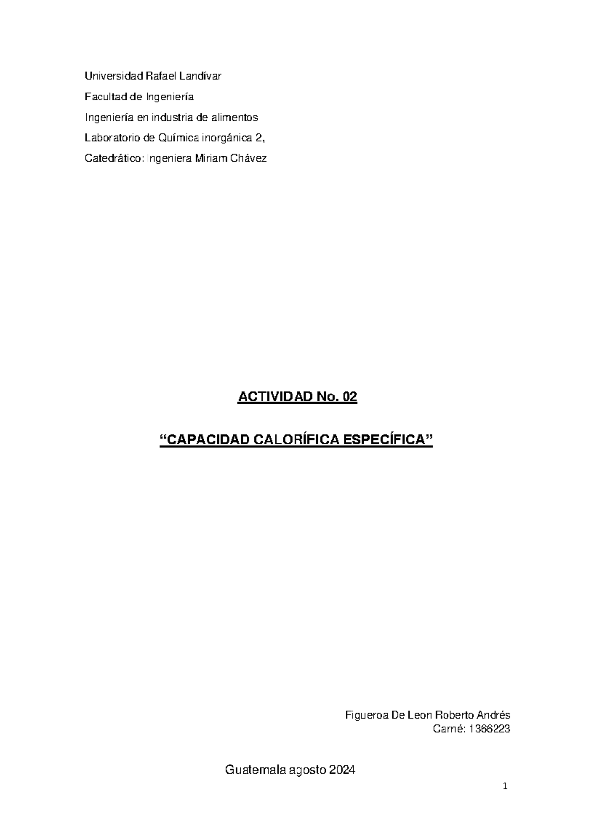 Capacidad Calorífica Específica: Actividad No. 02 - Química Inorgánica ...