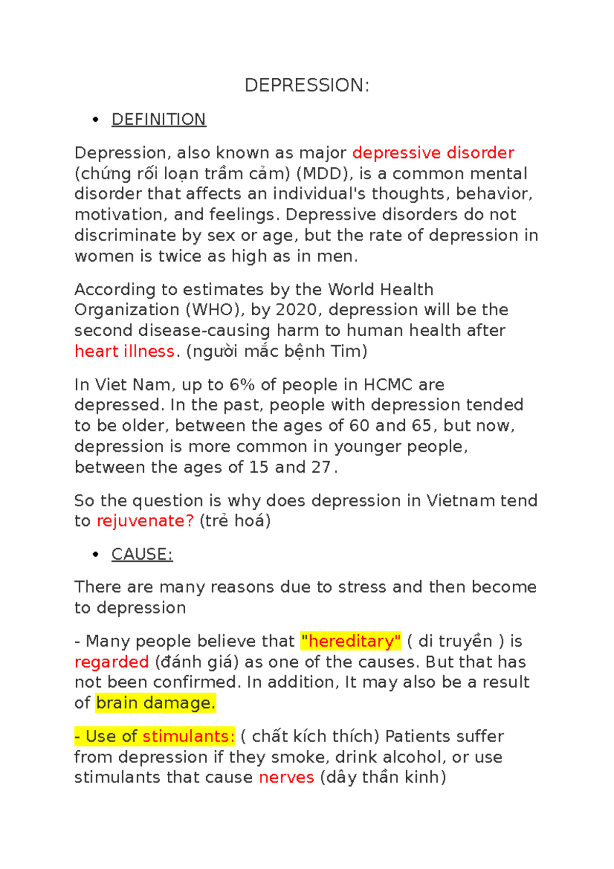 Depression - rất tuỵt và hay - DEPRESSION: DEFINITION Depression, also ...
