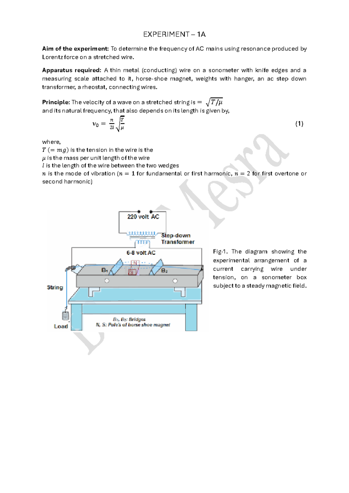 01 - Sonometer Practical: Determining AC Frequency via Resonance - Studocu