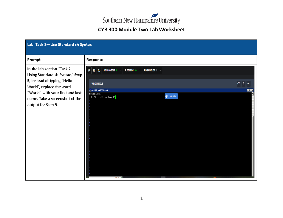 CYB 300 Module Two Lab Worksheet Zemas Howard - CYB 300 Module Two Lab Worksheet Lab: Task 2—Use ...