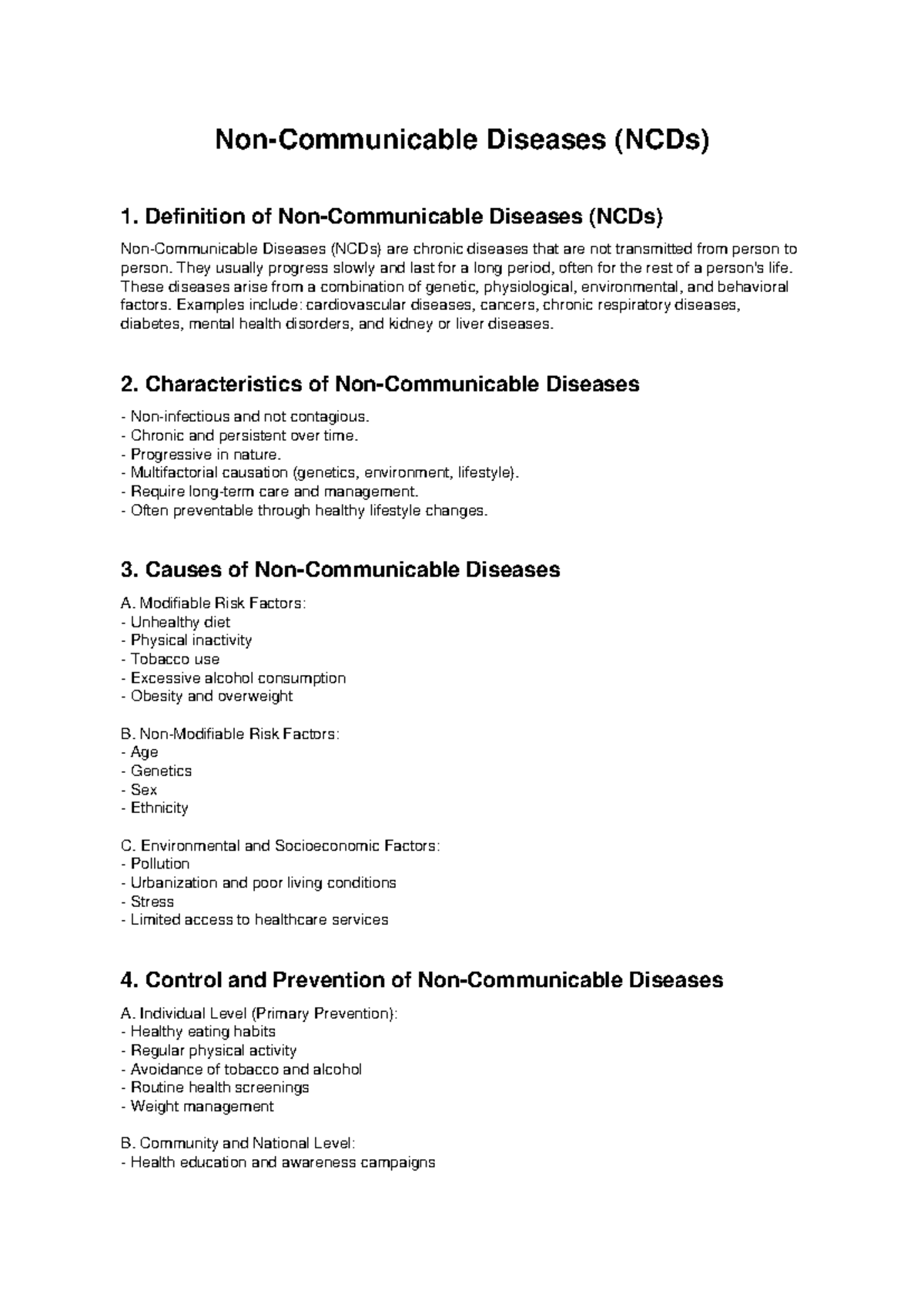 Non-Communicable Diseases (NCDs) Overview and Management - Studocu
