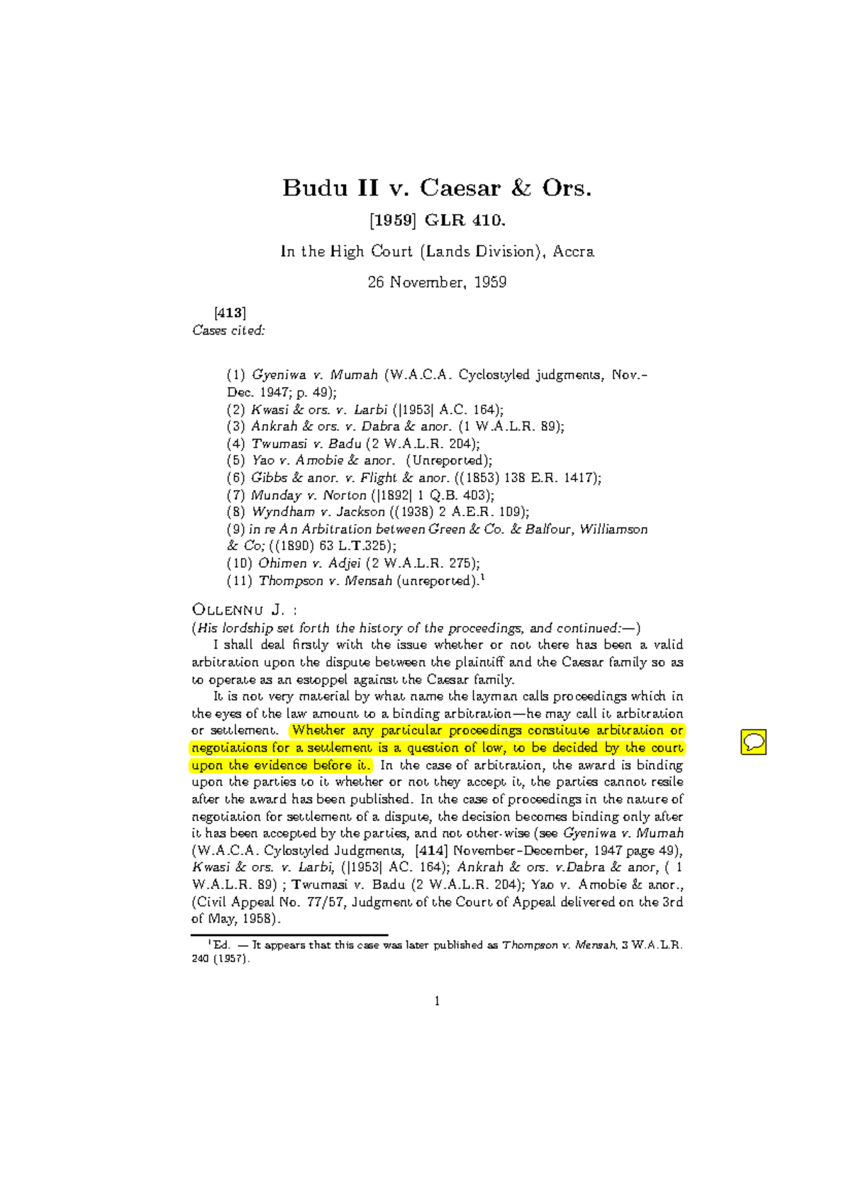 Budu II v. Caesar Ors. - High Court Case Analysis (GLR 410) - Studocu