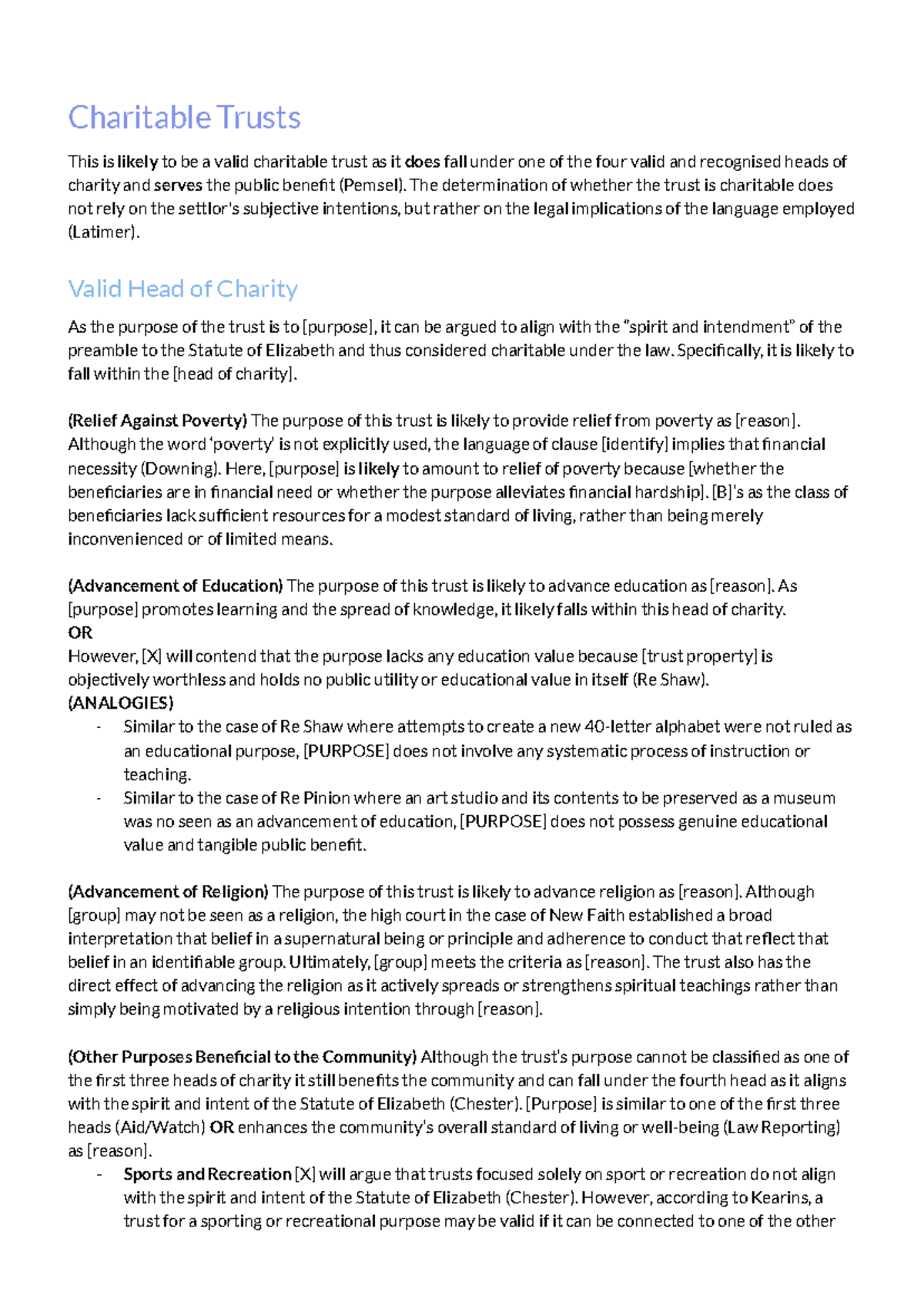 Trusts Issue Spotting & Analysis: Legal Framework and Case Studies ...