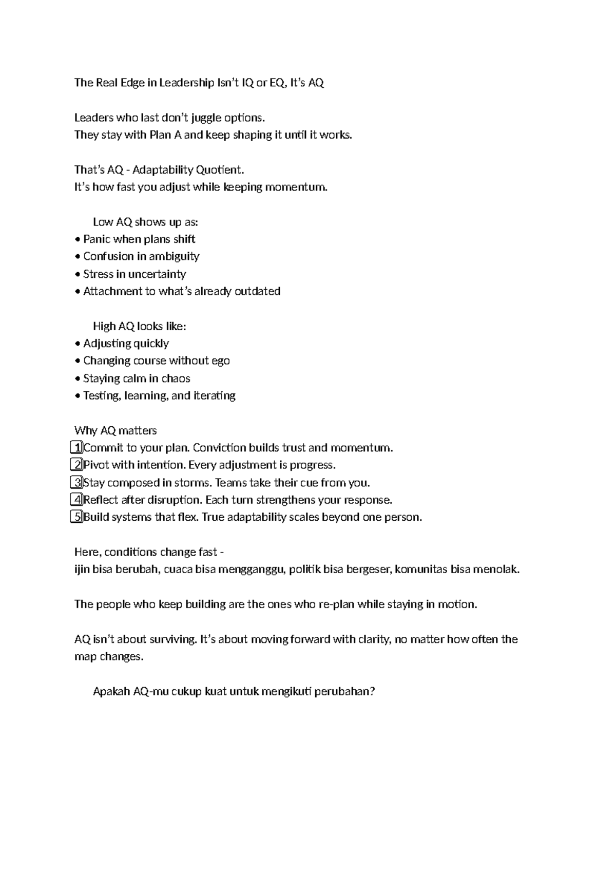 Leadership Adaptability: The Key to Lasting Success in AQ - Studocu