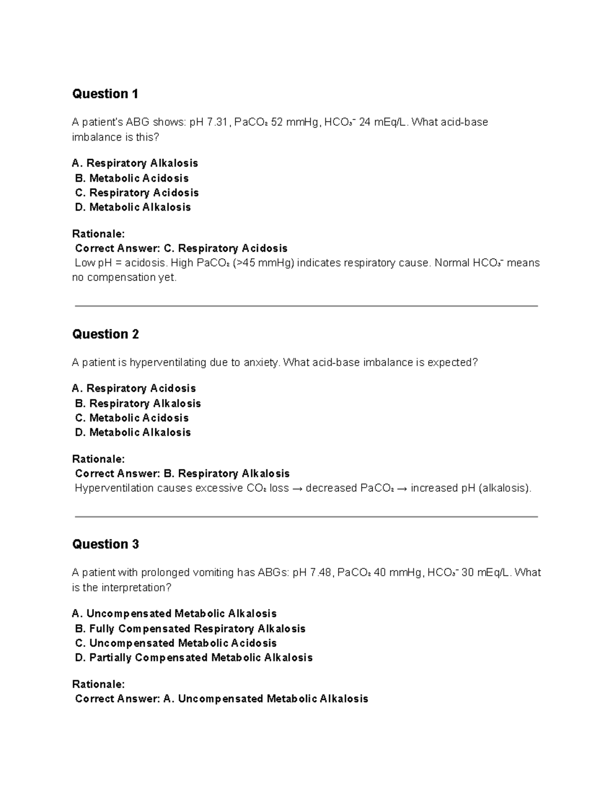 Med-Surge Week 2 Quiz 1: ABG Interpretation and Imbalances - Studocu