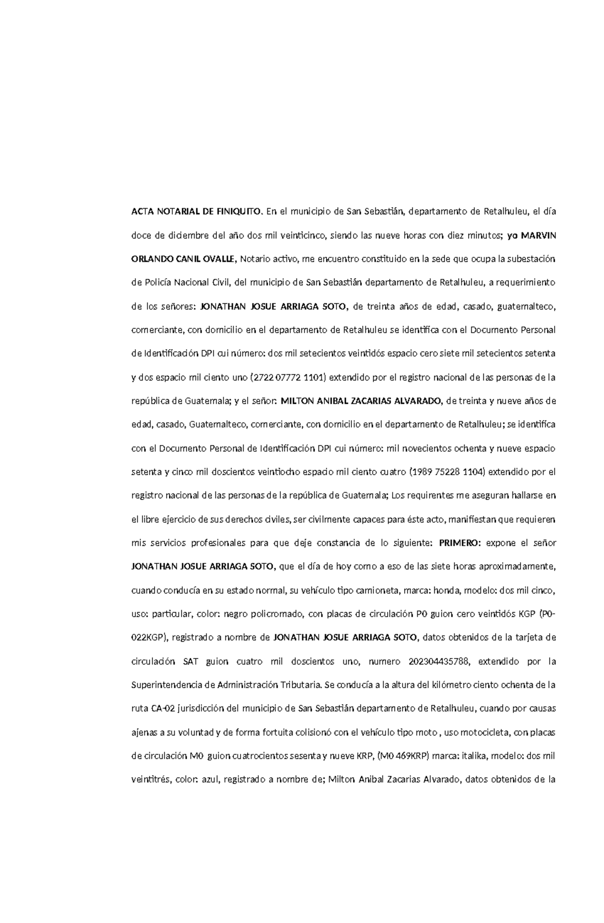 ACTA NOTARIAL DE FINIQUITO - SAN SEBASTIÁN (2025) - Studocu